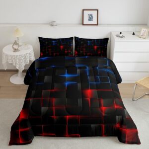 feelyou red blue and black comforter set full size kids light geometric comforter for boys teens geometry bedding set modern style duvet set room decor quilt set