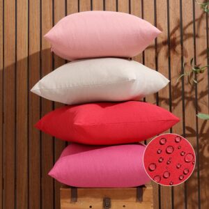 wemeon outdoor waterproof pillow covers 20x20in set of 4, solid color pillows decorative square patio furniture pillows for couch patio balcony tent garden(red/pink/beige)