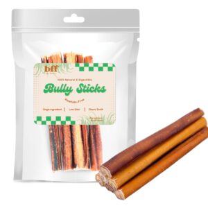 bff pet supply natural bully sticks - 6" chew sticks for dogs - 100% beef chews, free-range, grass-fed, low-odor, fully digestible rawhide-free treats - 5 count