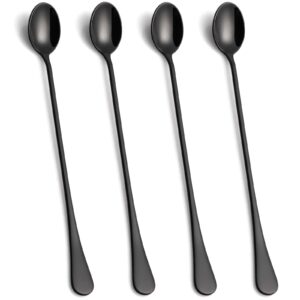 lovingly yours 9.5-inch long handle ice tea spoons, ice cream spoons, black long coffee spoons, stainless steel long spoons for stirring, set of 4