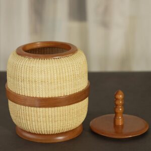 Nantucket Pot Belly Baskets Handmade Woven Rattan Circular Storage Basket with Lid, Decorative Organizer，Storage & Organization