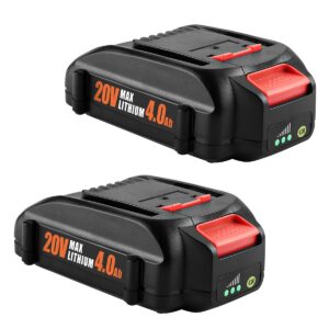 ahomtikk 2 packs 20v 4.0ah lithium battery replacement for worx 20 volt batteries wa3525 wa3578 wa3575 wa3520 compatible with worx 20v cordless power tools battery charger