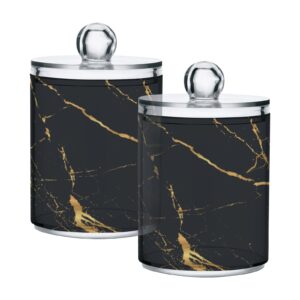 boenle 2 pack qtip holder organizer dispenser gold black marble texture bathroom storage canister cotton ball holder container for cotton pads/swabs/floss