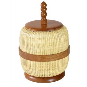 nantucket pot belly baskets handmade woven rattan circular storage basket with lid, decorative organizer，storage & organization