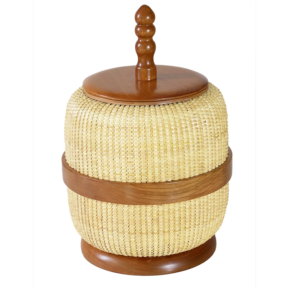 Nantucket Pot Belly Baskets Handmade Woven Rattan Circular Storage Basket with Lid, Decorative Organizer，Storage & Organization