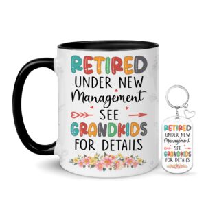 hyturtle funny retirement mug gift for grandma, retired under new management see grandkids for details coffee mug 11oz, retirement gifts, retired gifts mom nana women grandma on birthday christmas