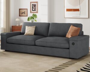 sedeta modern couch, comfy couches for living room, oversized loveseat sofa, deep seat sofa with storage and 2 usb charging ports, removable sofa cover(dark grey chenille)