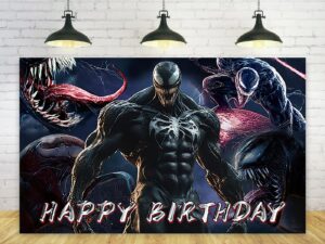 super hero backdrop for happy birthday party decorations venom background for baby shower party cake table decorations supplies superhero theme banner 5x3ft