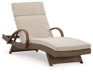 signature design by ashley beachcroft outdoor chaise lounge with cushion, 30" w x 79" d x 40" h, dark brown & beige