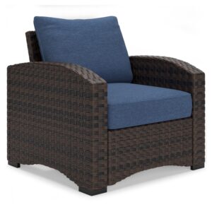 signature design by ashley windglow outdoor lounge chair with cushion, 34" w x 31" d x 37" h, blue & dark brown