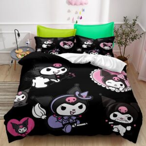 xyrxaric 3pcs bedding set,kuromi comforter duvet cover set twin full queen king size quilt cover for kids teens bedroom decoration （twin）