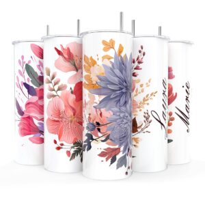 personalized tumbler with lid and straw,customized tumbler with name and birth flower,20 oz - 30 oz skinny stainless steel insulated tumblers personlized coffee mug,birthday gifts for women men