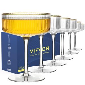 vifvor coupe glasses set of 6, cocktail glasses 10 oz classic old styling martini glass set with gift box packaging elegant hand blown martini glasses for cocktail, champagne, bar and gift