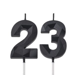 2 inch black 23 birthday candles, 3d diamond number 23rd cake topper for boys girls birthday party decorations theme party