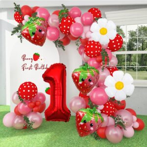 soonlyn berry first birthday decor 12ft strawberry balloon arch kit with strawberry balloons garland foil first daisy dalloons for first birthday sweet baby shower