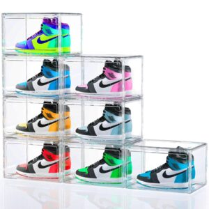 hiyohiyo 8 pack 360° acrylic clear shoe organizer for high-end sports shoes, all clear display shoe storage box, fully transparent display case with magnetic door, fit size 14 (14.2"x10.6"x7.8")