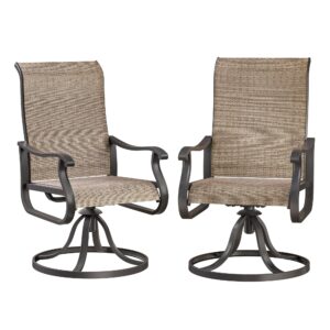 vonzoy patio swivel chairs set of 2, outdoor dining chairs with high back, all-weather swivel rocker chair for lawn, porch or garden (brown)