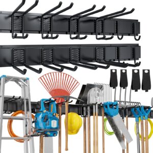 volitaous 64inch garden tool organizer for garage, heavy duty garage storage rack, adjustable 12pc wall hook for yard tool organizer, garden tool rack max 400lbs