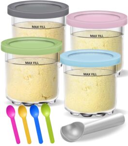 creami pints and lids for ninja - 4 pack creamy icecream containers cups jars tubs canisters set, smoothie pot compatible with nc299amz & nc300s series creamer ice cream maker machine accessories