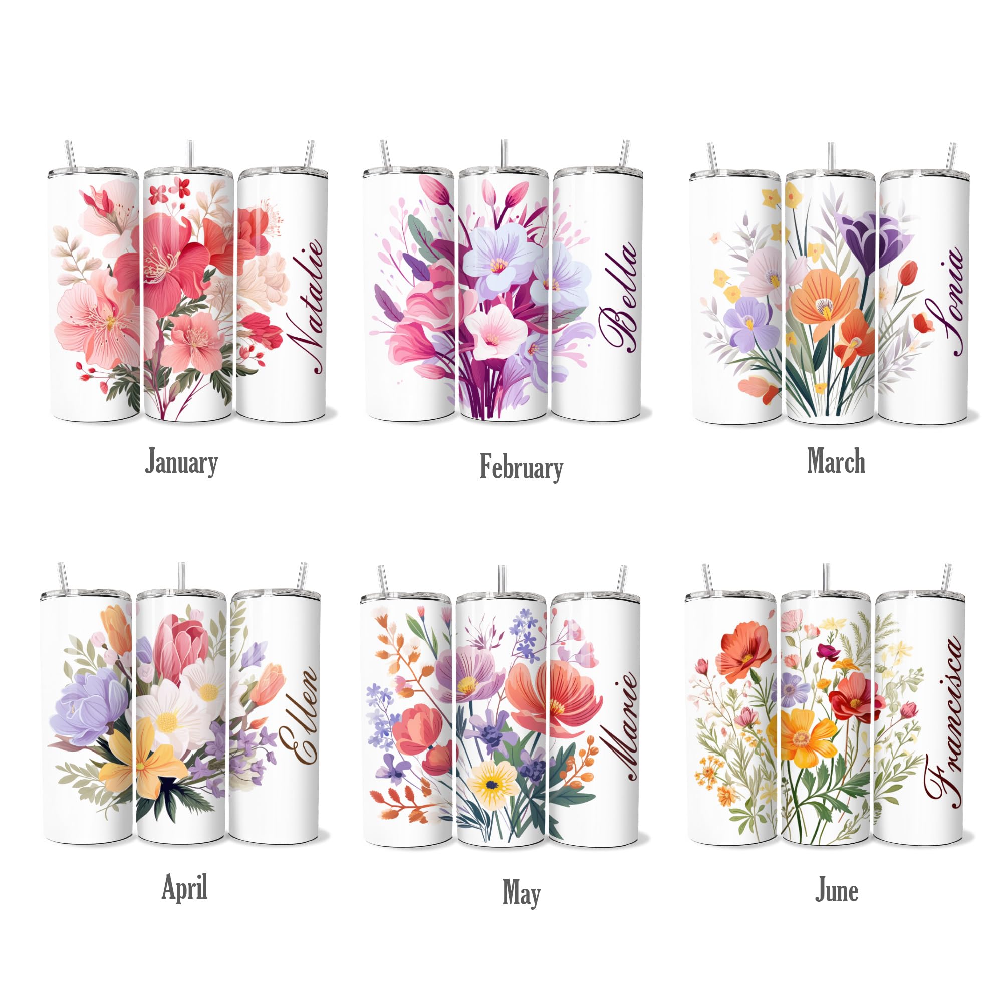 Personalized Tumbler with lid and straw,Customized tumbler with name and Birth flower,20 oz - 30 oz skinny Stainless Steel Insulated Tumblers Personlized coffee mug,Birthday Gifts for women men