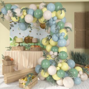 soonlyn the baby shower decorations, 13ft sage green balloon arch kit 12in yellow dusty blue white sand balloons for birthday party decorations