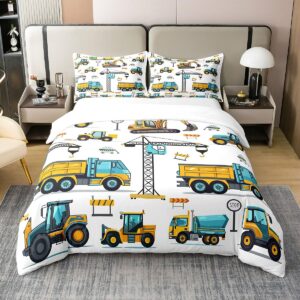 erosebridal kids construction 100% cotton twin bedding sets for boys,excavator trucks comforter cover cartoon tractor car vehicle toddler bed set yellow blue (1 duvet cover and 1 pillow case)