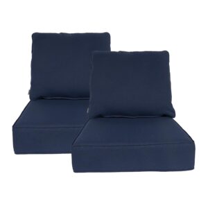 supmaison pack of 2 outdoor deep seat cushion set, 24 x 24, fade resistant, deep seat bottom and back cushion for chair, sofa, and couch, zipper, foam (navy dobby)