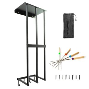 bagulet camping chair wall storage for garage, metal rack organizer with floating shelf and 4 utility hooks, stainless steel mount holder system for umbrella yoga mat folding beach seats, black