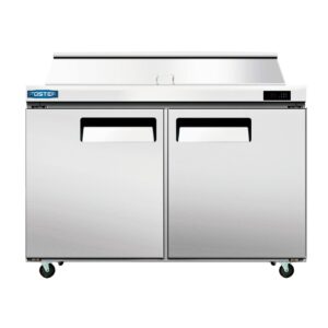 foster 48" commercial refrigerator sandwich & salad prep table stainless steel 2 door 6.7 cu.ft - refrigerated food prep station with 12 pans for commercial kitchen, restaurant, bar - 115v 60hz