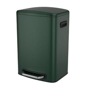 fulocseny rectangular green stainless steel trash can,50 l 13 gallon large capacity foot pedal thickened body garbage can with soft close quiet lid for bathroom, kitchen, living room