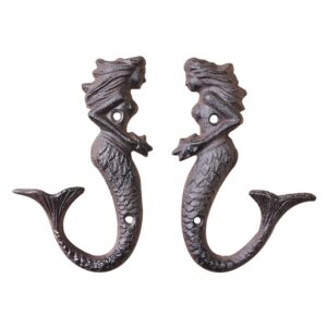 uvkdeenk 2pcs mermaid hooks, wall mounted clothes hooks, heavy duty animal iron hooks, personalized hooks for bathroom, locker, living room, garden, outdoor, park, hallway, office, towel, coat