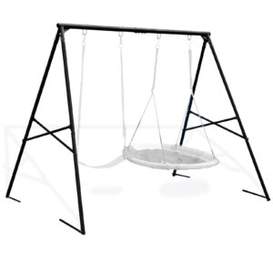 swing stand a frame for 2 swings,550lbs metal saucer tree swing frame heavy duty,70” high and 97” wide,all weather resistant anti-rust,for kids adult outdoor backyard(without swing) (black)