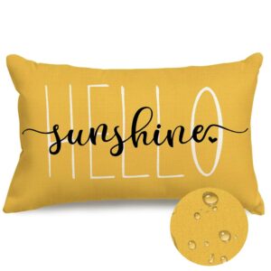 rabusofa outdoor waterproof pillows decorative throw pillows,12x20 inch patio hello sunshine summer pillow covers,yellow waterproof pillow cases for balcony furniture garden(2-12) (12"x20")