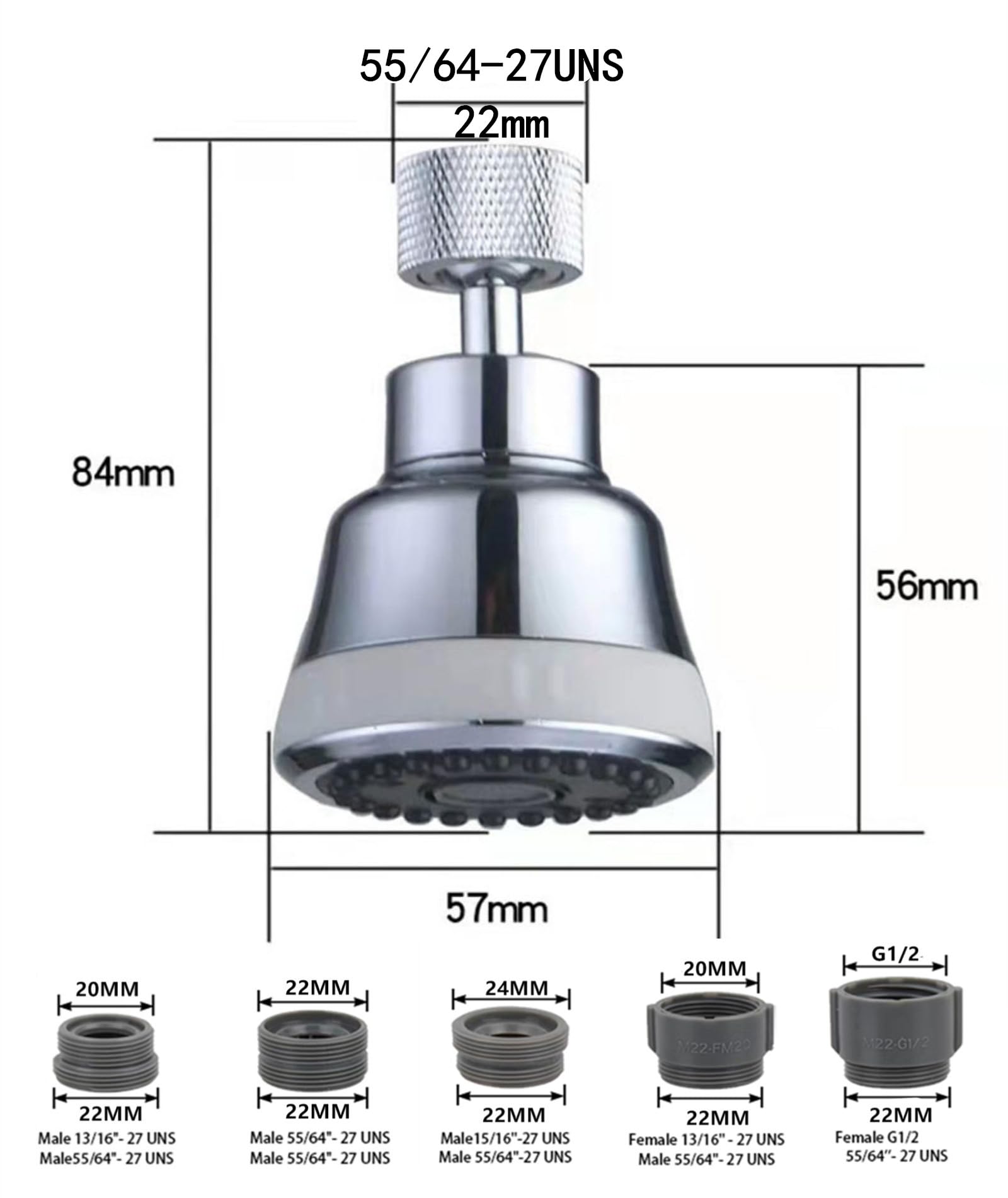 4 Spray Modes Faucet Aerator,360 Degree Faucet Sprayer Attachment,Big Angle Kitchen Faucet Aerator,Swivel Faucet Extender,Sink Sprayer Attachment for faucet,55/64 inch Female Thread (Chrome)