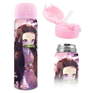 cneisejk anime slayer water bottle with straw, vacuum insulated kimetsu no nezuko tanjirou cosplay stainless steel 16.9oz cup thermoses with locking cover leak-proof design (wb-douzi xg 2403), 500ml