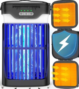 solar bug zapper outdoor, zwiran double solar powered mosquito zapper, electric fly zapper with camping lantern, waterproof gnat zapper, cordless mosquito killer lamp for indoor patio, backyard, home