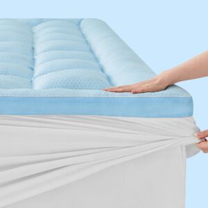 bedelite pillow top mattress topper for back pain relief(1200gsm down alternative), cooling mattress topper queen size for hot sleepers, extra thick quilted mattress pad cover with 8"-21" deep pocket