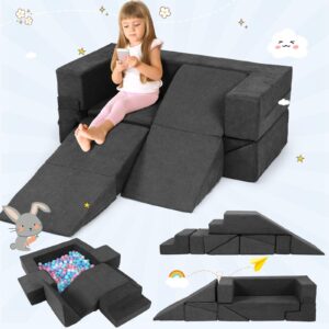 moozhealth kids small play couch, modular toddler foam sofa with chenille fabric cover children convertible soft playset climbing building blocks for playroom nursery creative boys & girls (gray)