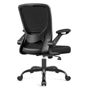 kerdom ergonomic office chair, breathable mesh desk chair, lumbar support computer chair with wheels and flip-up arms, swivel task chair, adjustable height home gaming chair