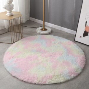 glamtex 4x4 round area rug, soft bedroom circle rugs, fluffy circle rug, fluffy plush shaggy circle rugs for kids room living room and nursery bedroom decor