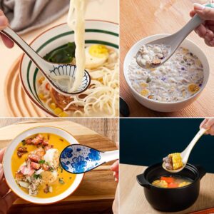 Raelitego 5pcs Asian Soup Spoon, Ceramic Chinese Soup Spoons, Deep Oval Hook Non-slip Japanese Spoons for Rice Ramen Pho Miso Soup Wonton Noodle, Luck and Prosperity Gifts for Friends Parents Family