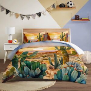 ailonen watercolor cactus duvet cover twin size,sunset mountains cactus forest bedding set,orange succulent flower comforter cover for boys teens kids,1 quilt cover 2 pillowcases,3 pcs