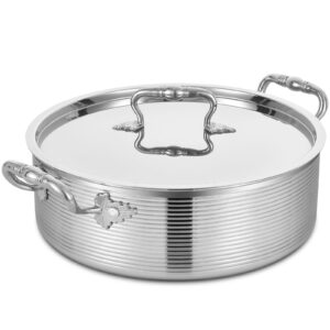 inqibee tri-ply stainless 7 qt sauté pan with steel lid, 12 inch induction deep frying pan, braiser pan, large skillet, jumbo cooker, heavy duty,dishwasher and oven safe.