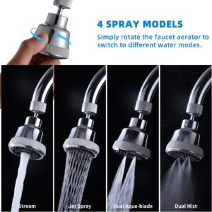 4 Spray Modes Faucet Aerator,360 Degree Faucet Sprayer Attachment,Big Angle Kitchen Faucet Aerator,Swivel Faucet Extender,Sink Sprayer Attachment for faucet,55/64 inch Female Thread (Chrome)