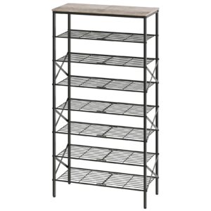 yatiney 8 tier shoe rack, shoe storage organizer, large capacity shoe shelf holds 32 pairs of shoes, durable and stable, for entryway, hallway, closet, dorm room, greige and black ss08bg