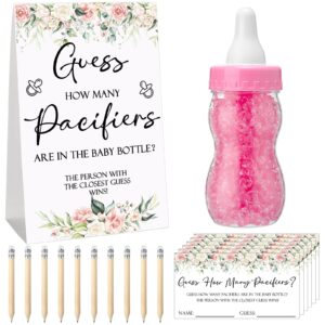 roowest 512 pcs baby shower games guess how many pacifiers greenery game sign 100 small guessing games 10 hb pencils 750ml milk bottle 400 acrylic pacifiers decoration guest gender reveal(pink,flower)