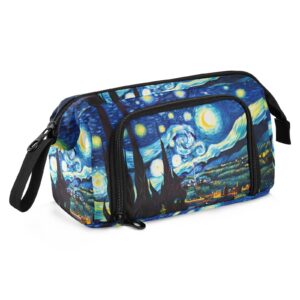 big capacity pencil case, van gogh starry sky pen bag pouch holder stationery bag school college office organizer for teen adults student