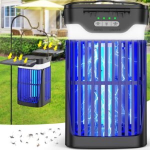 solar bug zapper outdoor and indoor, dual folding solar panel with auto sensor function, usb rechargeable cordless fly traps, 4200v electric mosquito killer for patio, backyard, garden, camping