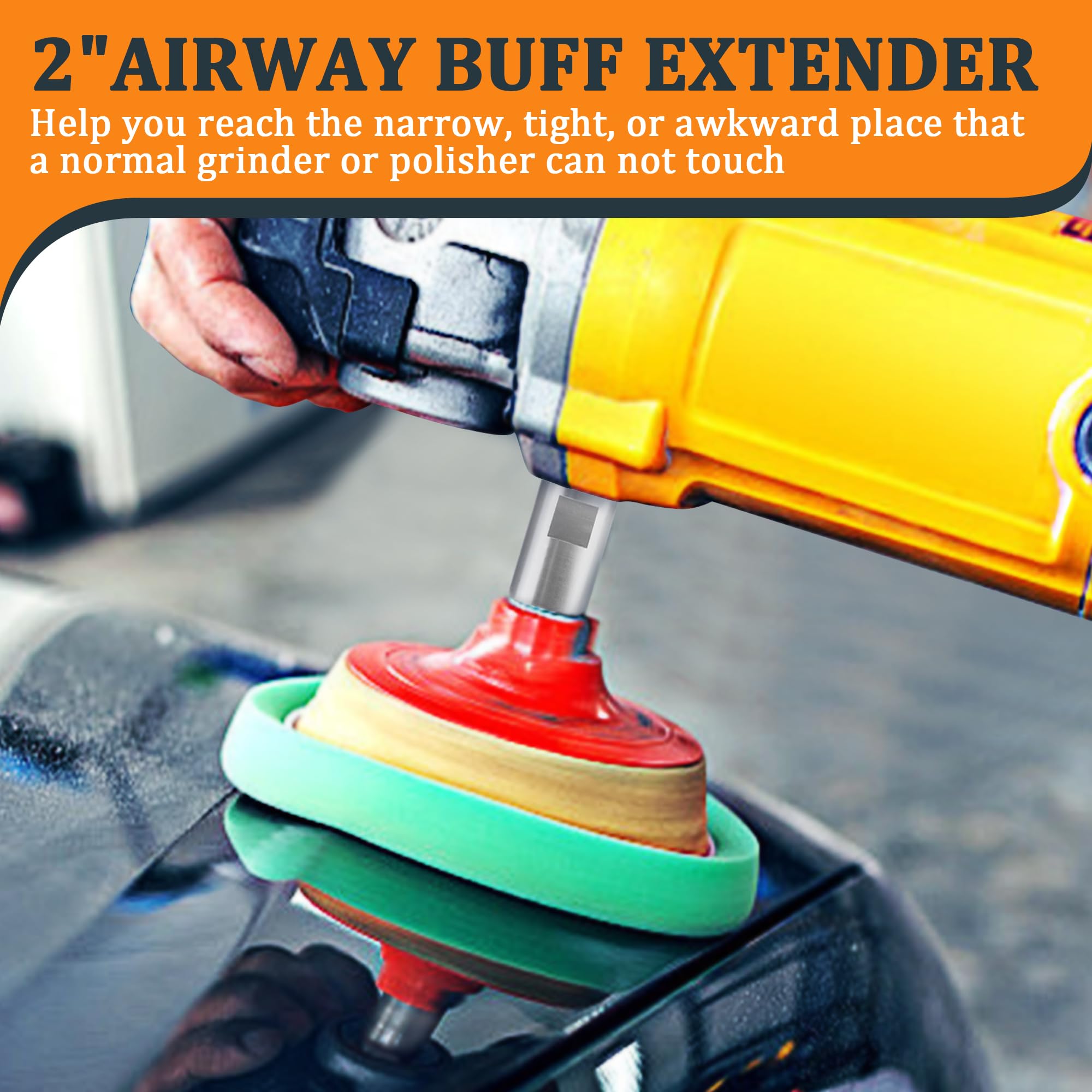 Airway Buff Extender, 2’’ Aluminum Airway Buffing Wheel Extension Shaft for Aluminum Wheel Polishing Kit, Angle Grinder Extension Rod, Buffing Machine Accessories