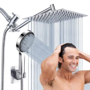 shower head,8”rain shower head with handheld spray combo with 11'' angle adjustable extension arm/flow regulator/shower system,high pressure rainfall shower head clean bathroom,chrome